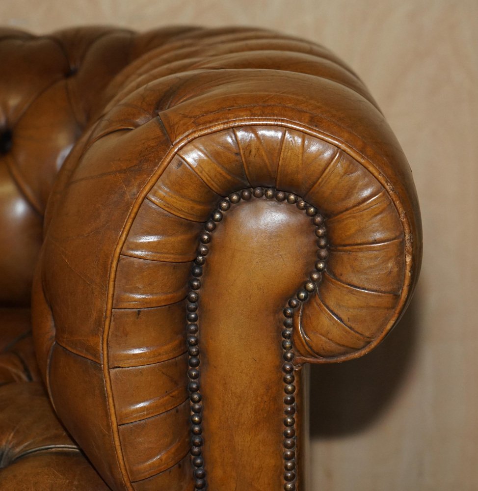 Vintage English Chesterfield Sofa in Hand-Dyed Cigar Brown Leather ...