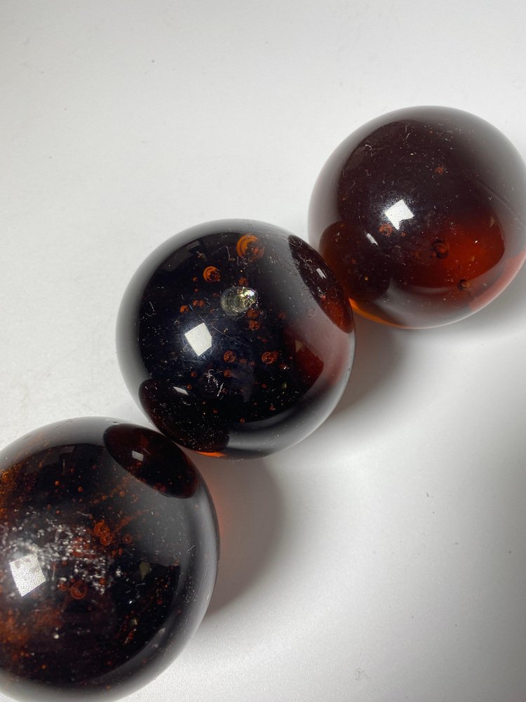Brown Glass Spheres, France, 1970, Set of 3 for sale at Pamono