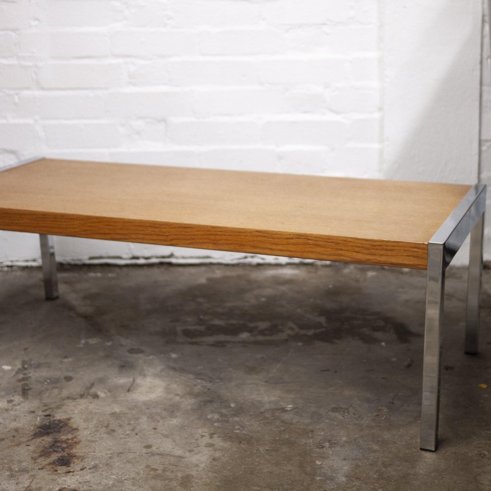 Vintage Oak and Chrome Rectangular Coffee Table, 1990s for sale at Pamono