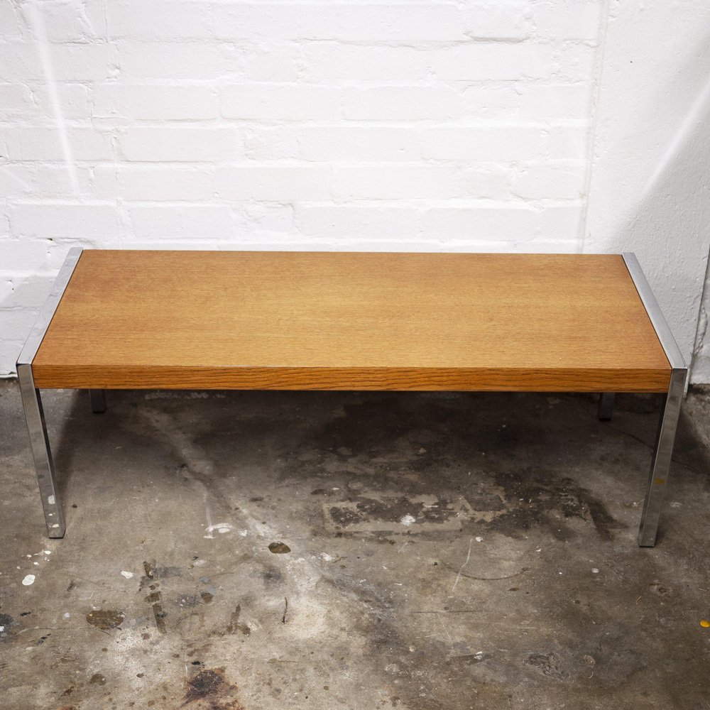 Vintage Oak and Chrome Rectangular Coffee Table, 1990s for sale at Pamono