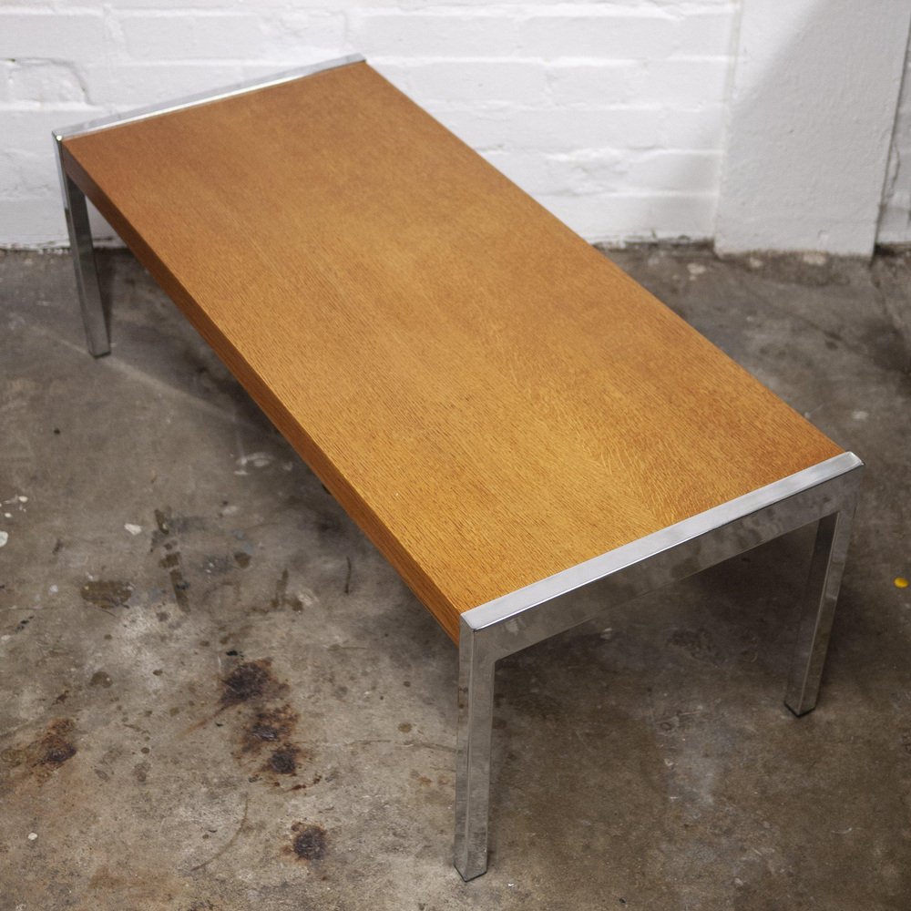Vintage Oak and Chrome Rectangular Coffee Table, 1990s for sale at Pamono