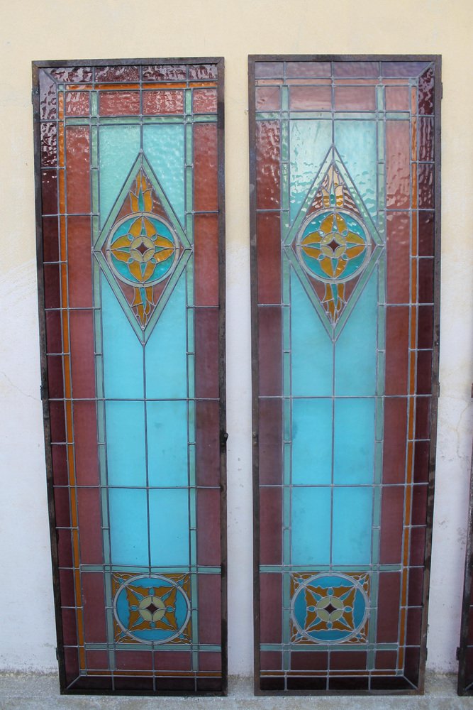 Italian Stained Glass Window Panels, 1890s, Set of 4 for sale at Pamono