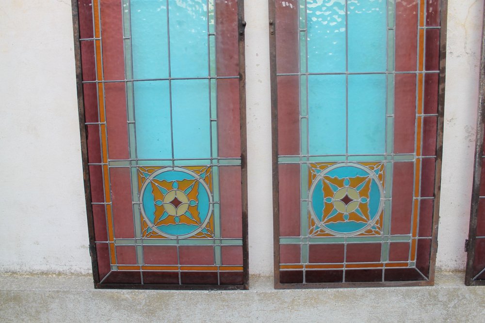 Italian Stained Glass Window Panels, 1890s, Set of 4 for sale at Pamono
