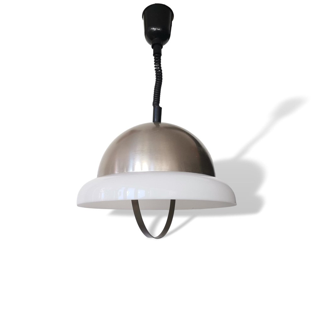 Large Space Age Silver Aluminium & White Acrylic Extendable Pull Down ...