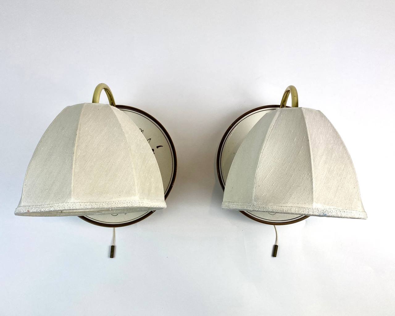 Vintage White Wall Sconces Fabric Lampshade on Ceramic Plate by Kaiser ...
