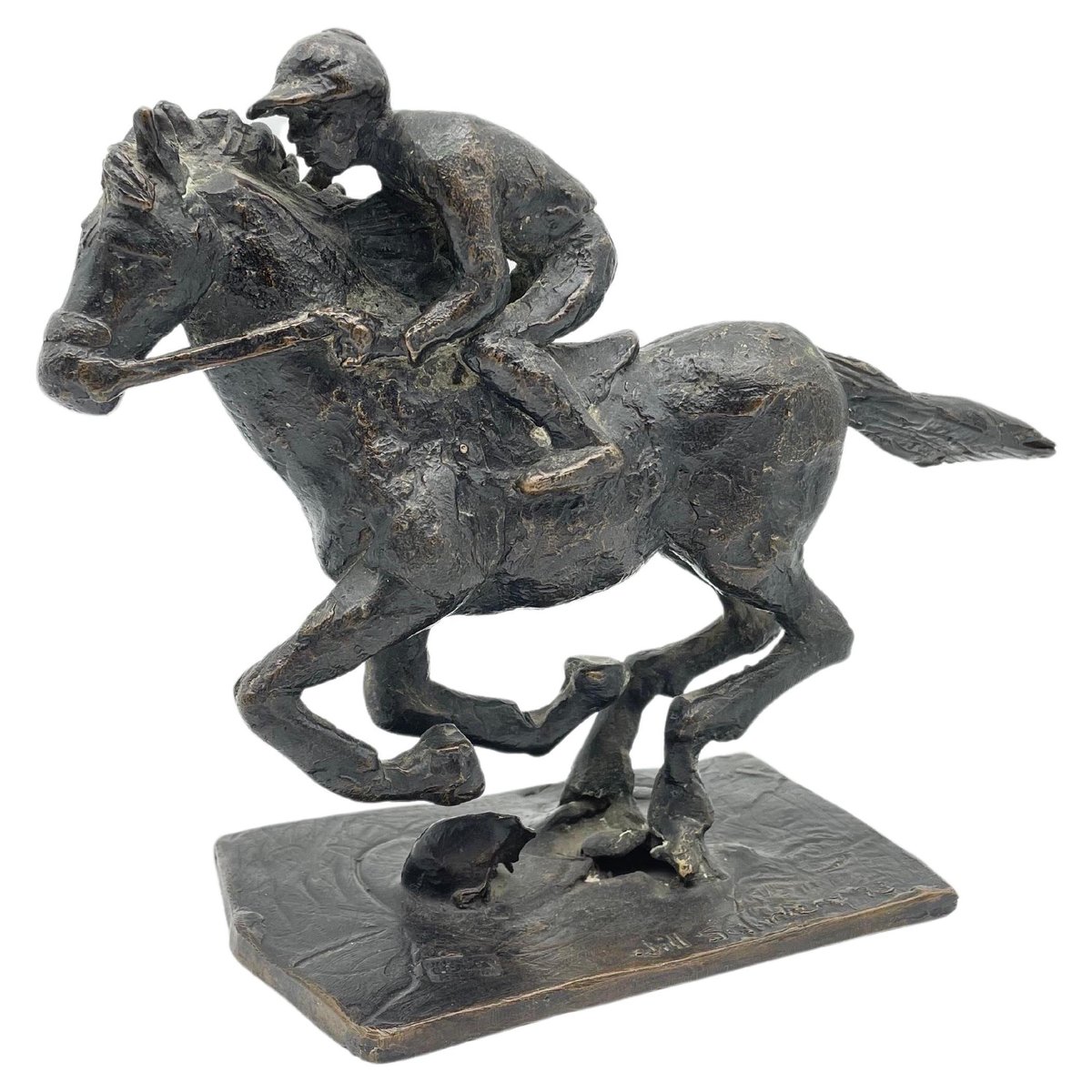 Jill Sanders, Jockey on Horse, 20th Century, Bronze for sale at Pamono