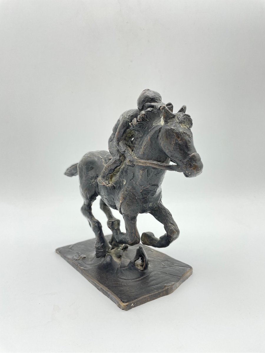 Jill Sanders, Jockey on Horse, 20th Century, Bronze for sale at Pamono