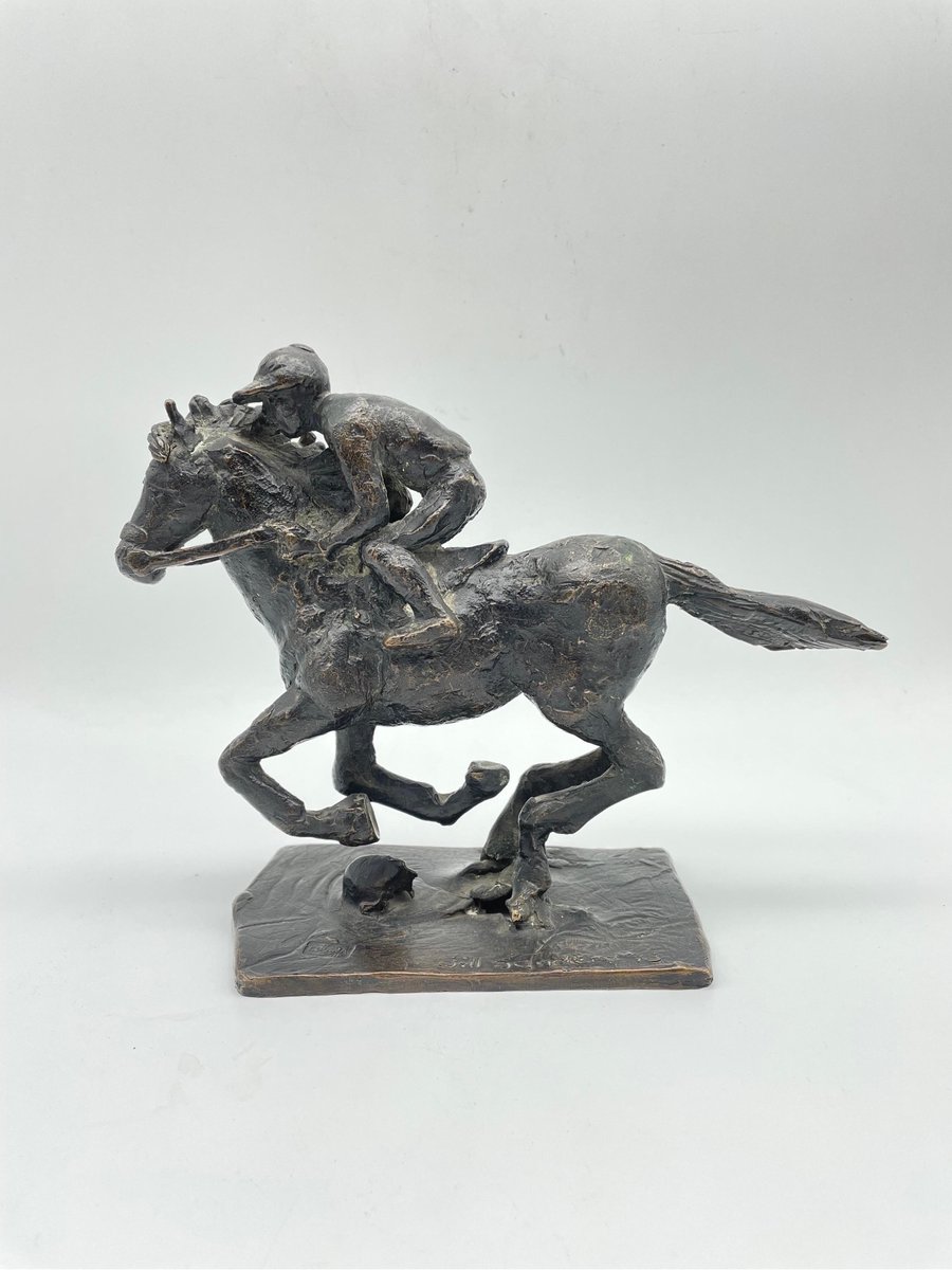 Jill Sanders, Jockey on Horse, 20th Century, Bronze for sale at Pamono