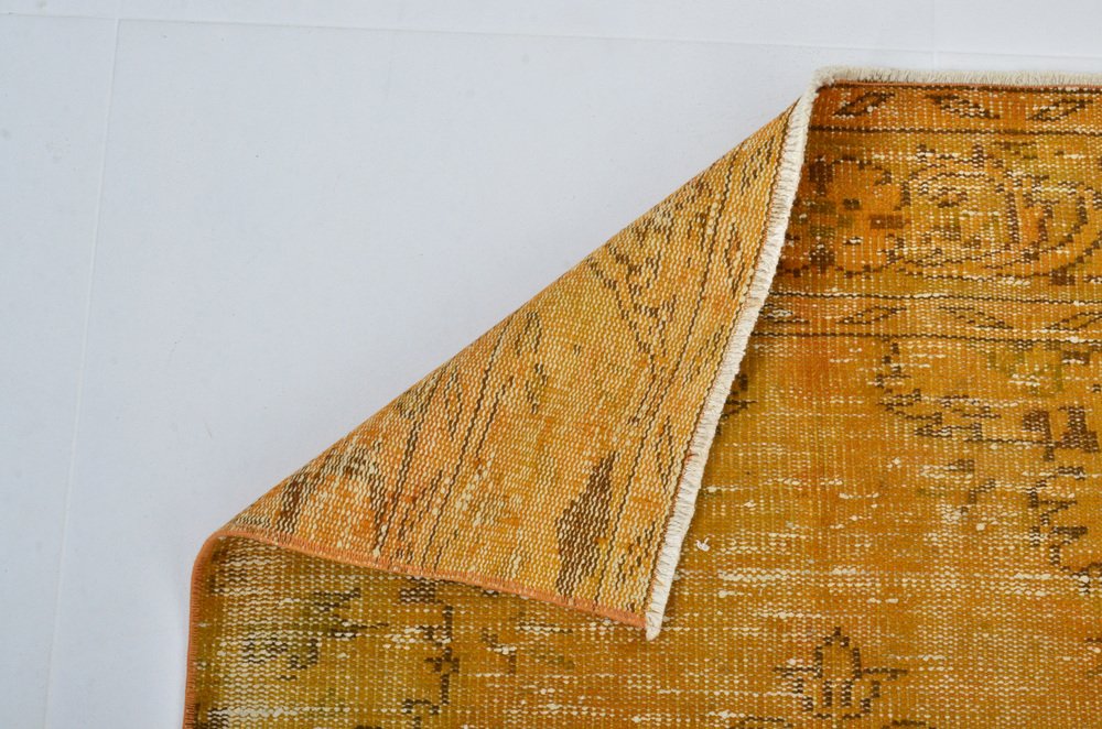 Long Vintage Yellow Mustard Faded Hallway Runner Rug for sale at Pamono