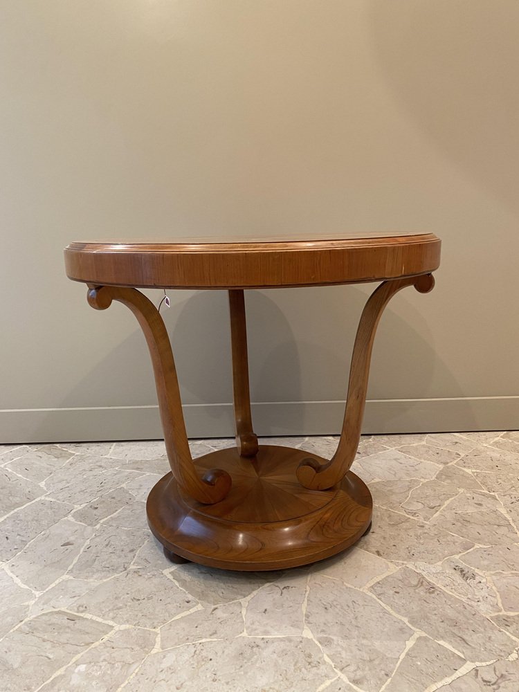 French Art Deco Round Table with Inlay on Top, 1930s for sale at Pamono