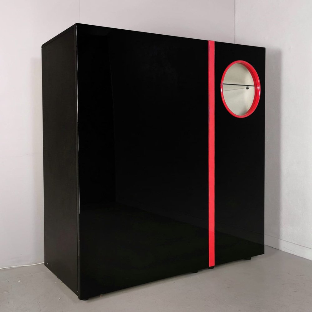 Mobile Bar or Highboard in Black Lacquered Wood by Giotto Stoppino and ...