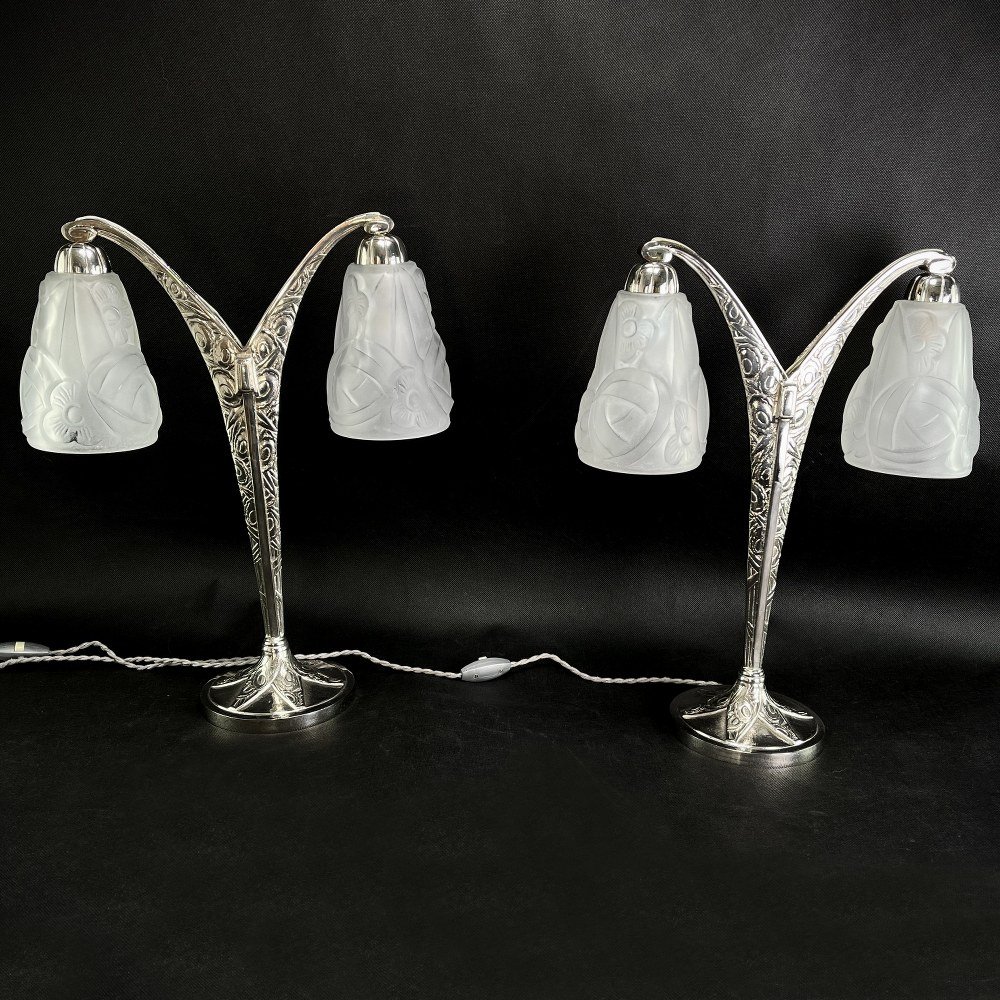 Art Deco Degué Table Lamps from Verrerie Dart Degué, 1920s, Set of 2 ...