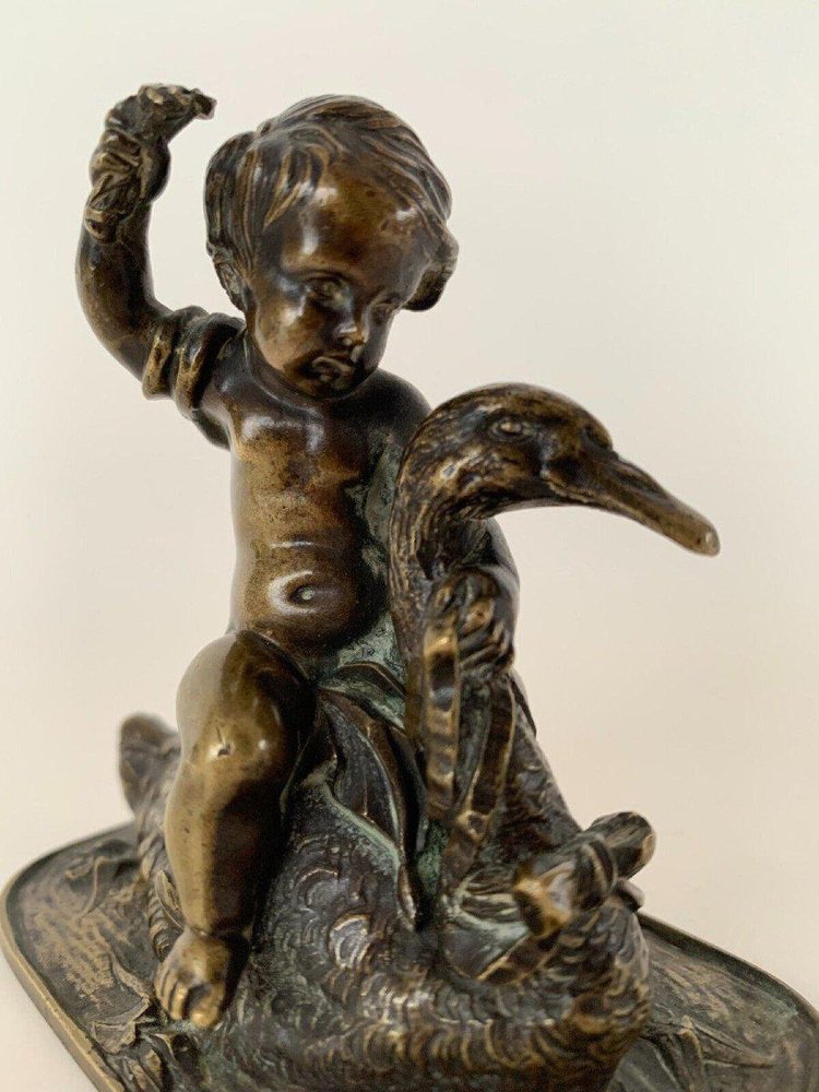 Bronze Love Riding a Swan Figurine for sale at Pamono