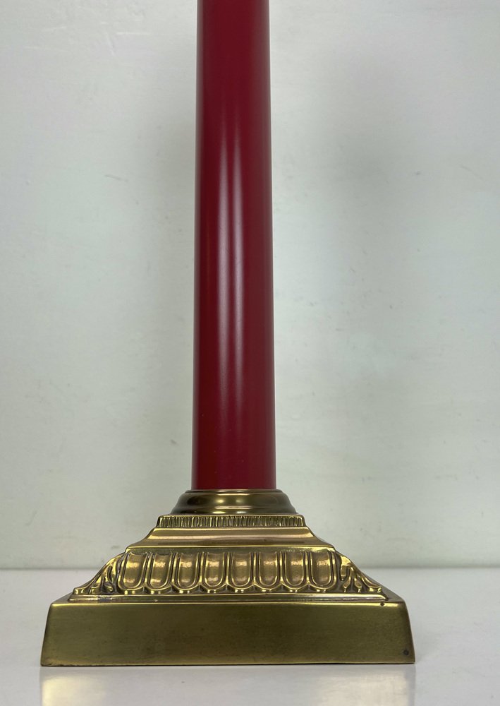 Large Brass and Red Lacqued Corinthian Column Table Lamp, 1970s for ...