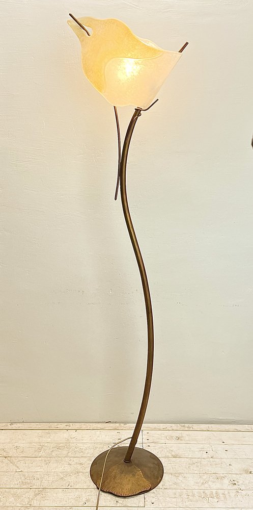 Italian Brass and Amber Glass Floor Lamp by Claudio Saccon for Sil-Lux , 2000s for sale at Pamono