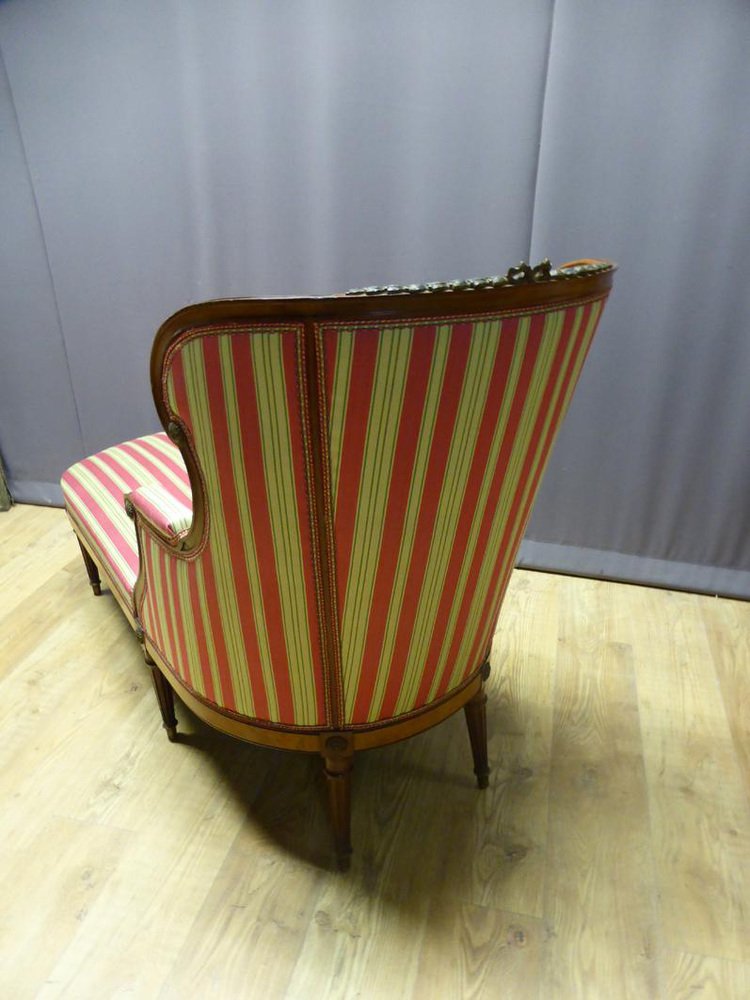 Chaise Lounge in Mahogany with Striped Fabric for sale at Pamono