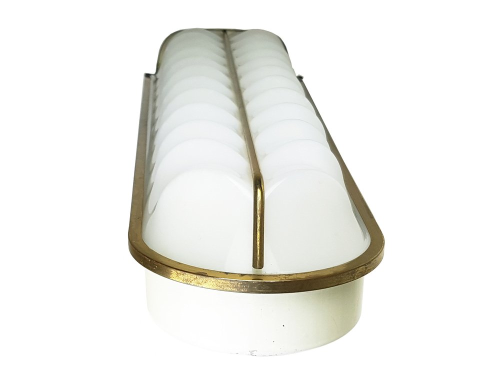 Large White Acrylic Glass, Metal & Brass Wall Lamp from Italian Cinema ...