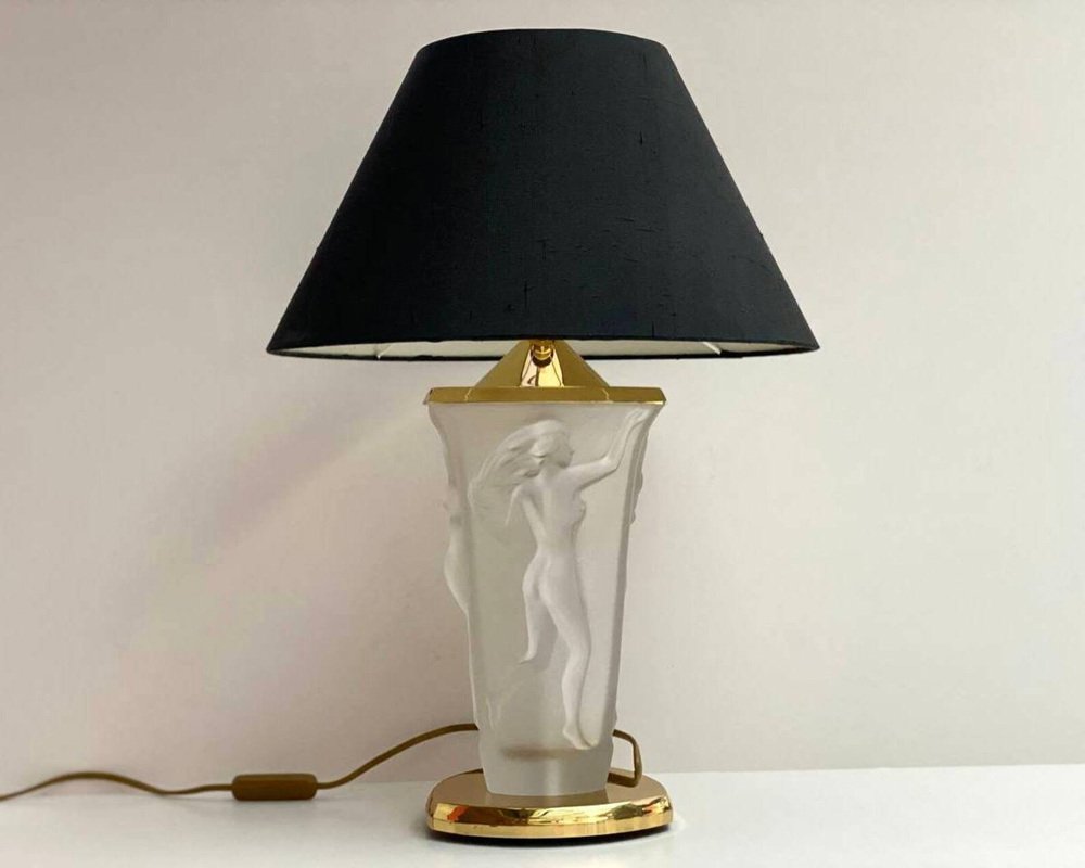 Vintage Table Lamp with Three Embossed Graces on the Opaque Glass ...