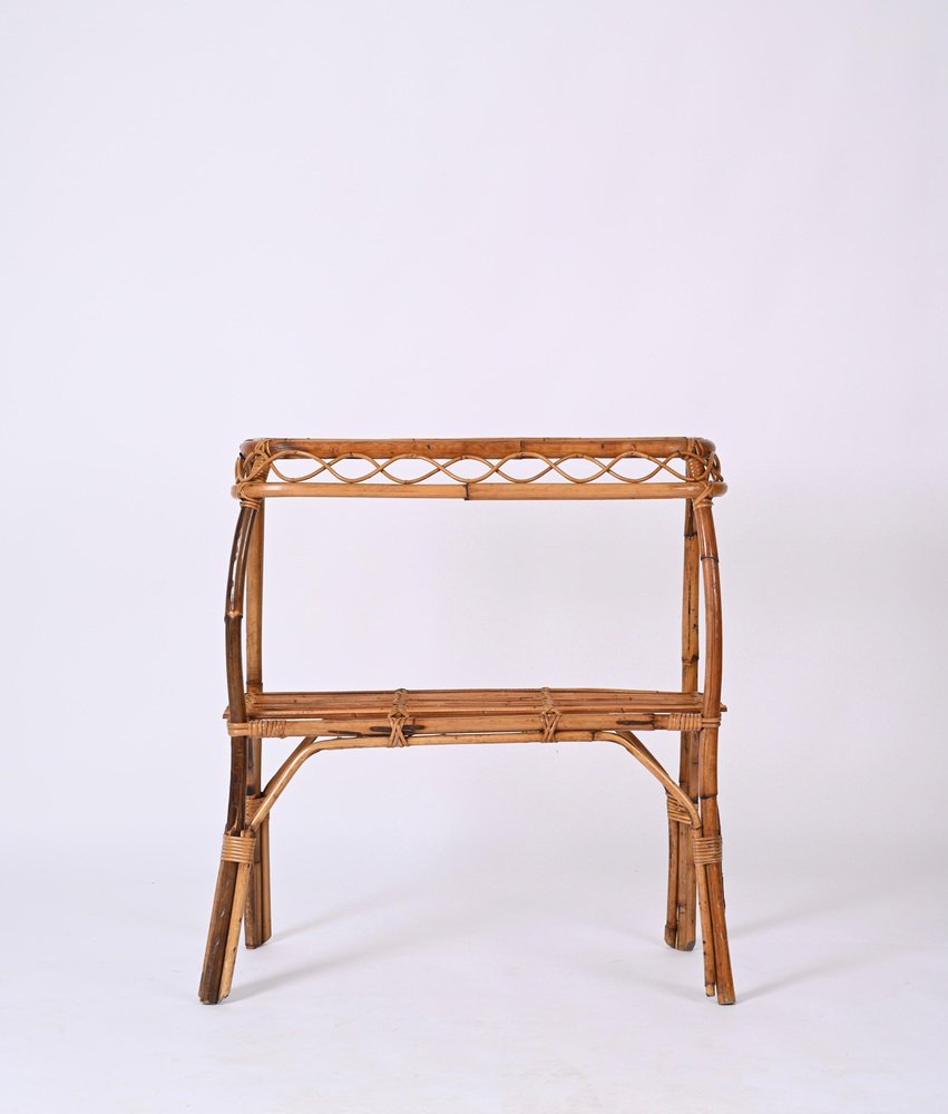 Mid-Ccentury Bamboo and Rattan Cocktail Console Table attributed to ...