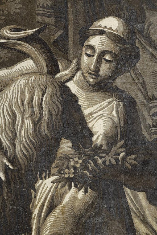 Zeus Fed by the Goat Amalthée, 1800s, Wallpaper Fragment, Framed for ...