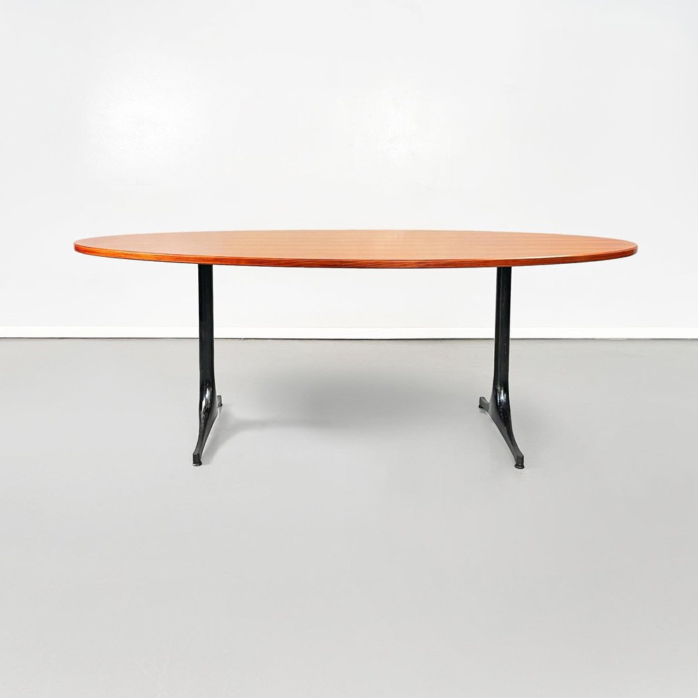 Mesa de comedor estadounidense moderna de madera y metal atribuida a ...