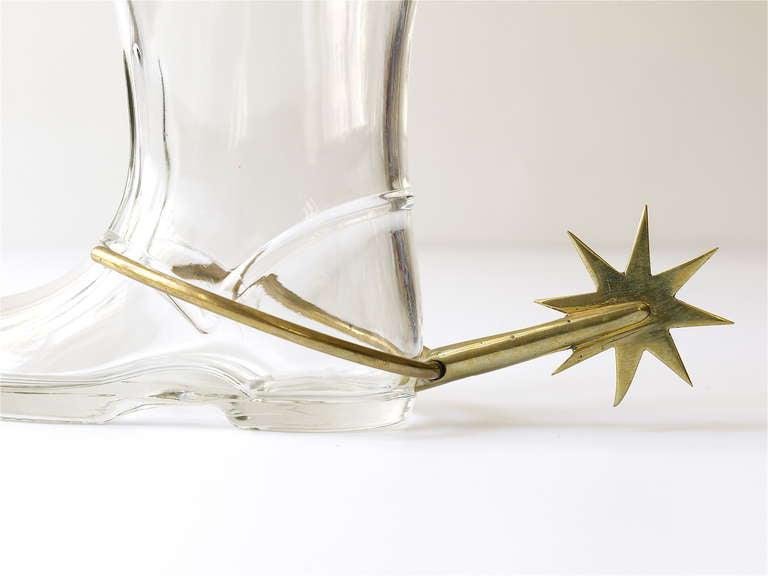 Austrian Boot Drinking Pitcher in Glass with Brass Spur by Carl Auböck ...
