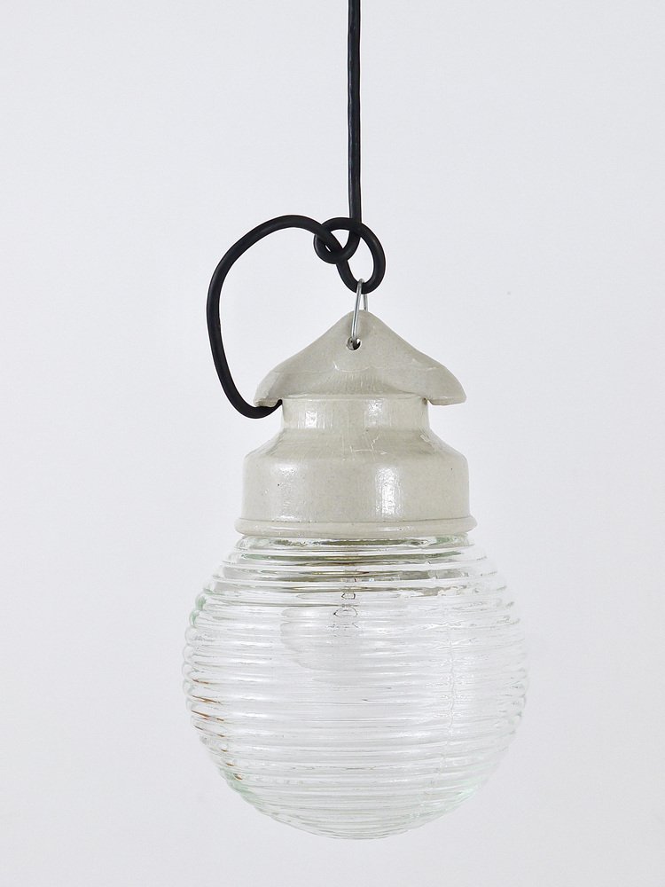 Industrial Porcelain Honey Jar Pendant Light from Holophane, 1950s for sale at Pamono