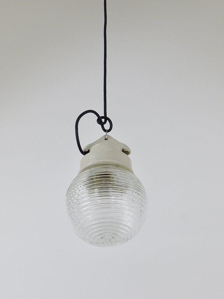 Industrial Porcelain Honey Jar Pendant Light from Holophane, 1950s for sale at Pamono
