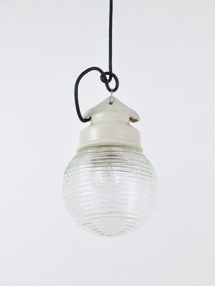 Industrial Porcelain Honey Jar Pendant Light from Holophane, 1950s for sale at Pamono