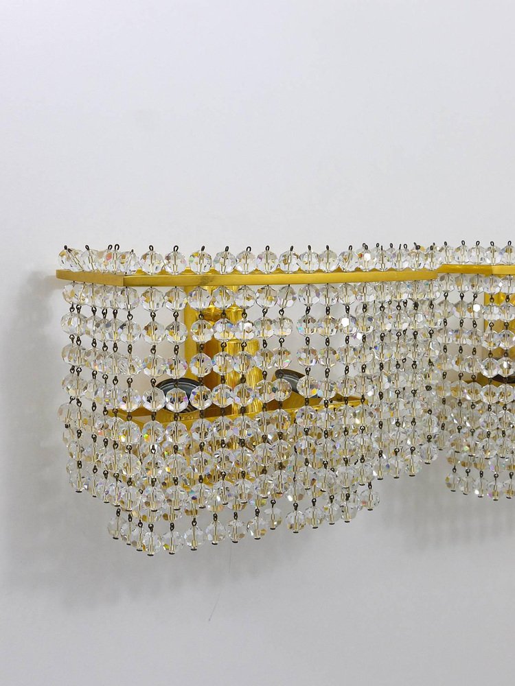 Square Gold-Plated Brass Sconces with Hand-Cut Crystals from Lobmeyr ...