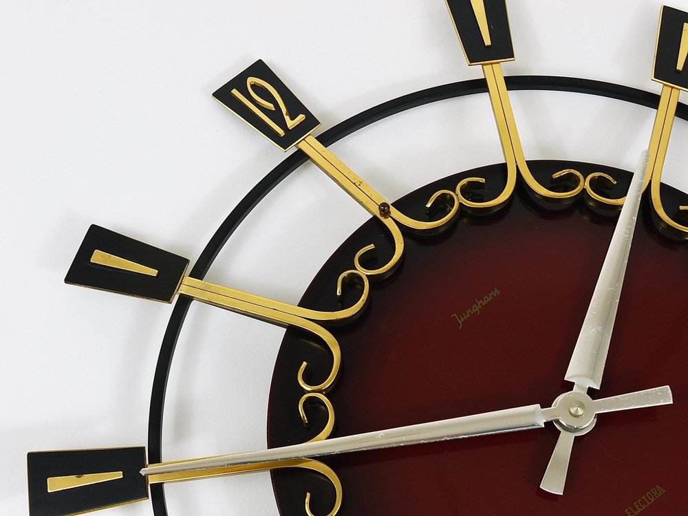 Large Mid-Century Brutalist Brass Sunburst Wall Clock from Junghans ...