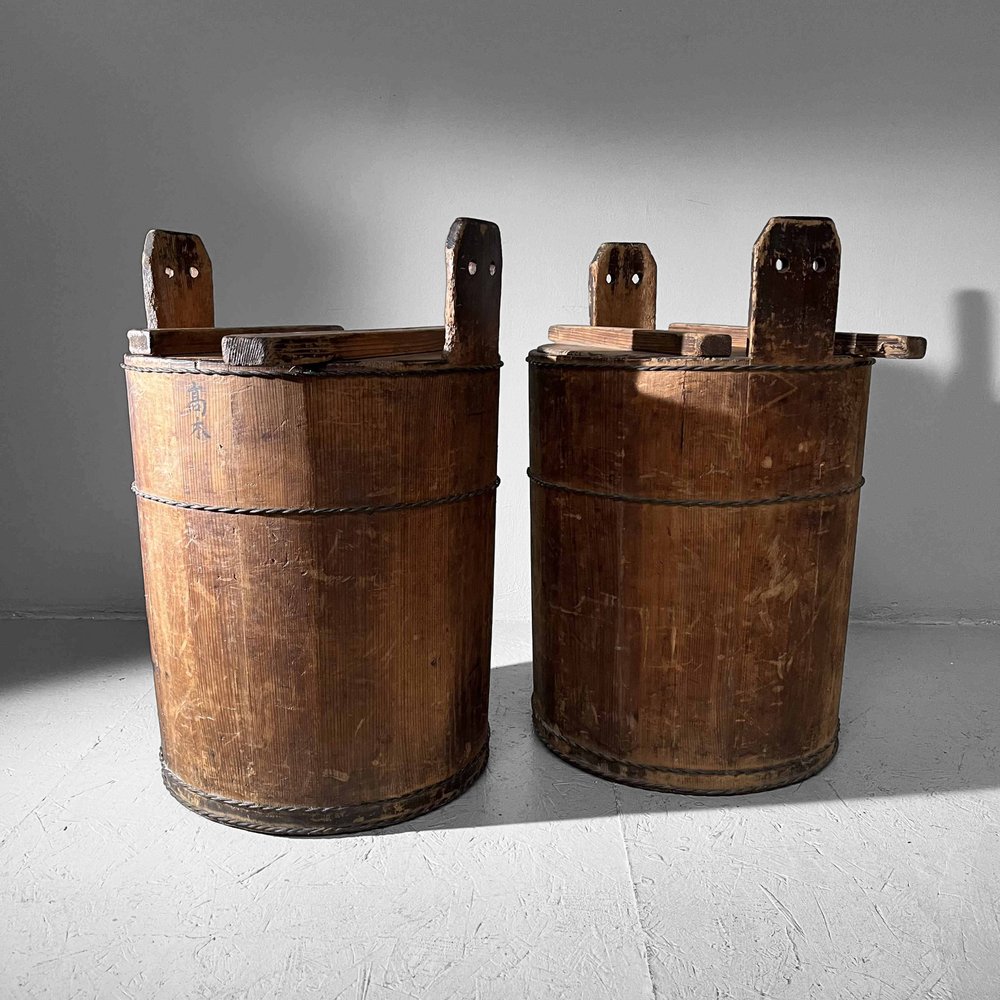 Antique Wooden Buckets, Japan, 1920s, Set of 2 for sale at Pamono