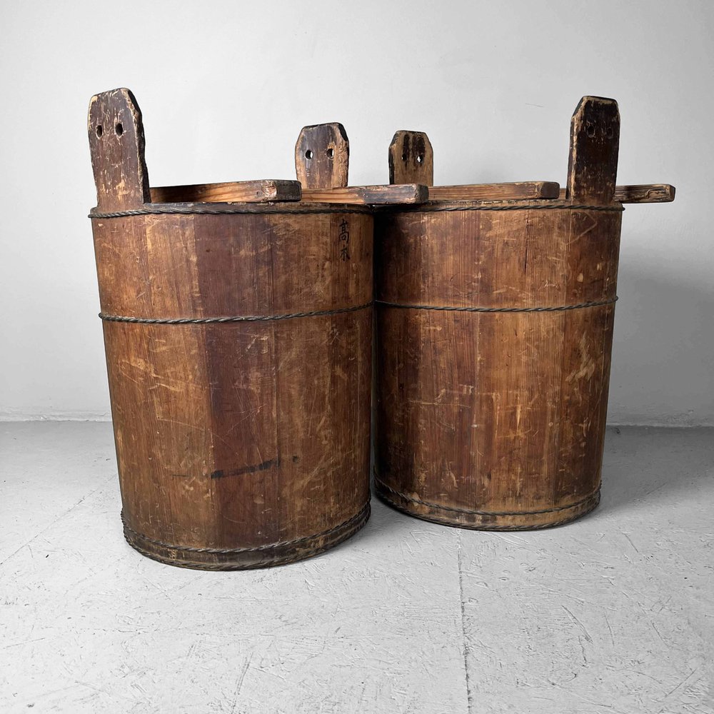 Antique Wooden Buckets, Japan, 1920s, Set of 2 for sale at Pamono