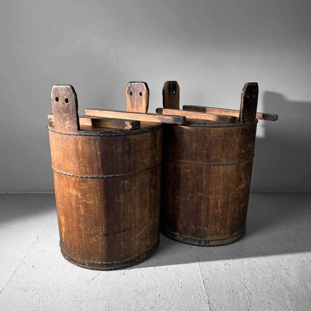 Antique Wooden Buckets, Japan, 1920s, Set of 2 for sale at Pamono