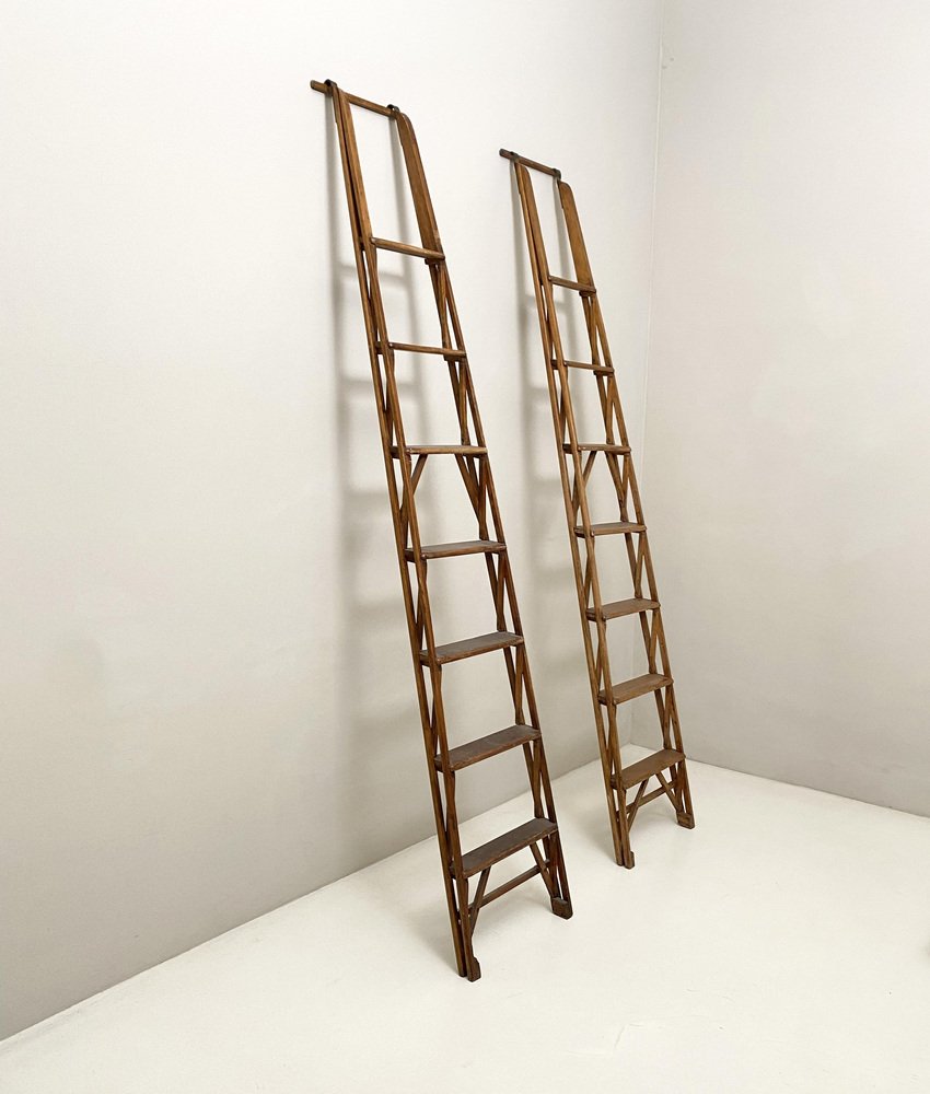 Vintage Wooden Library Ladder, 1950s for sale at Pamono