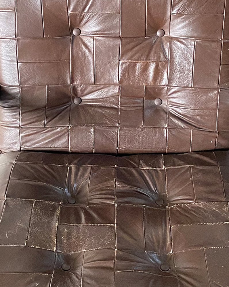 Mid-Century Maroon Leather Armchair for sale at Pamono