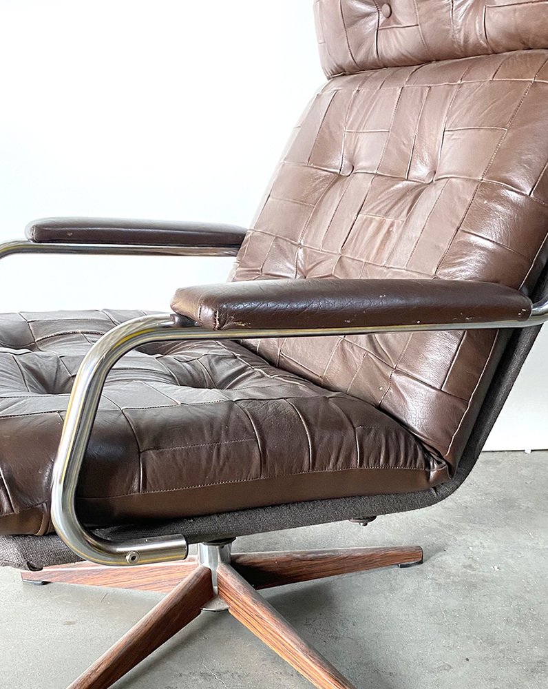 Mid-Century Maroon Leather Armchair for sale at Pamono