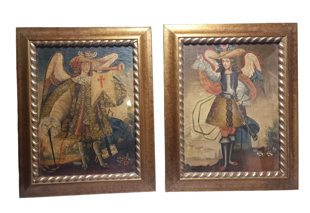 Harquebusier Angels, 1960s, Oil on Canvas Paintings, Framed, Set of 2 ...