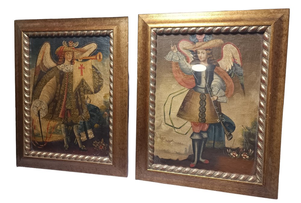 Harquebusier Angels, 1960s, Oil on Canvas Paintings, Framed, Set of 2 ...
