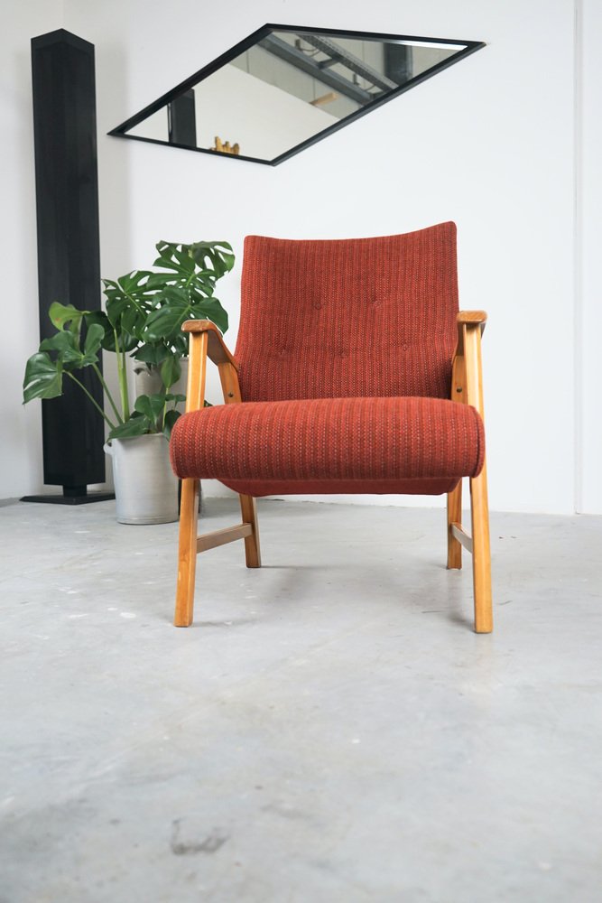 German Cocktail Armchair on Cherry Wood Frame, 1960s for sale at Pamono