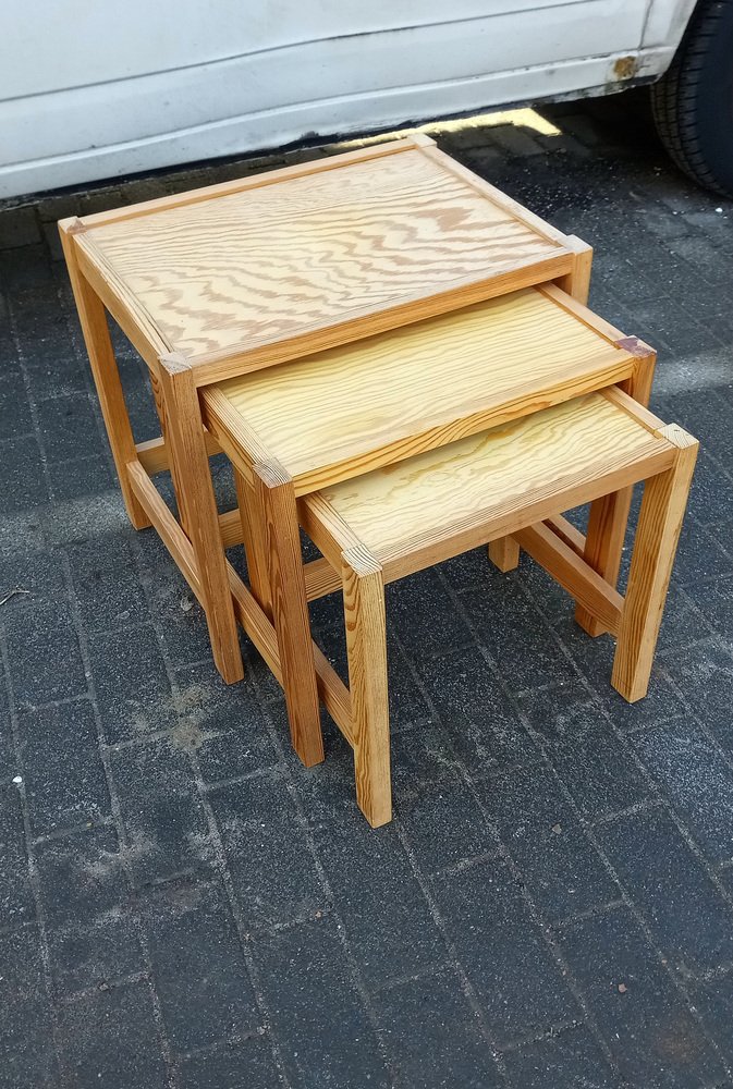 Swedish Nesting Tables in Pine, 1970s, Set of 3 for sale at Pamono