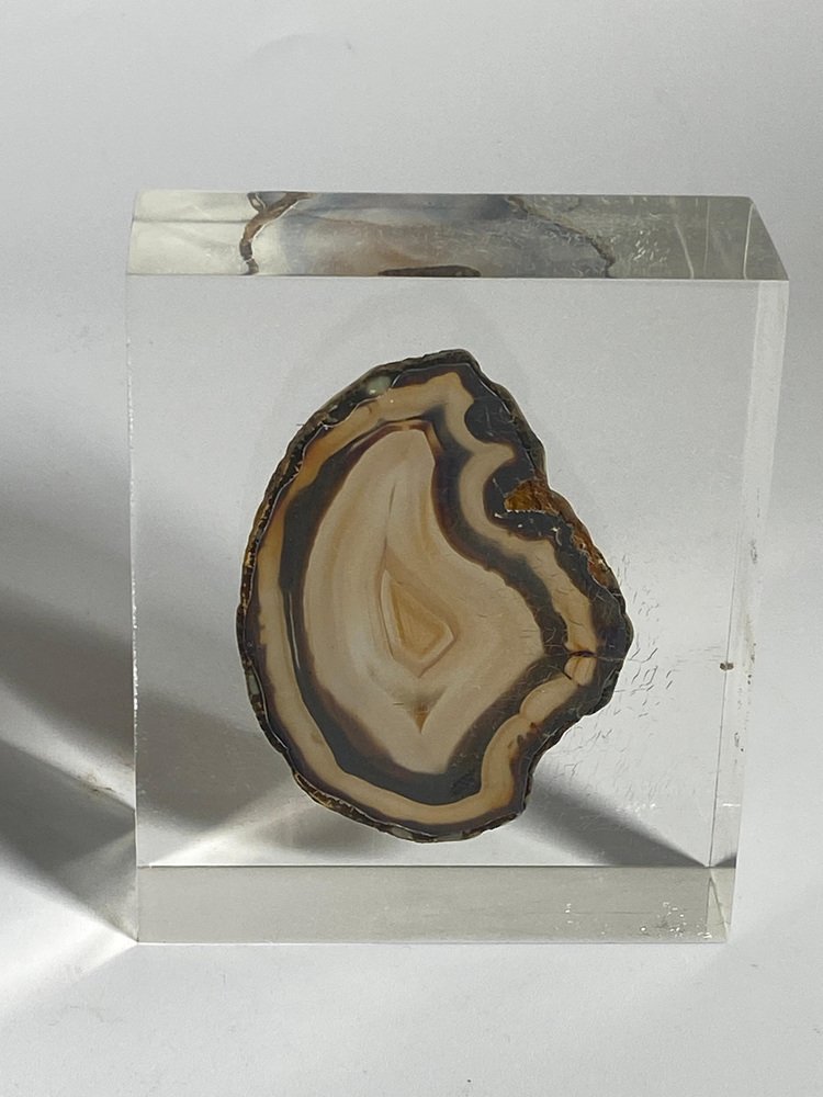 French Acrylic Glass Resin Cube Sculpture with Agate Stone, 1970s for ...