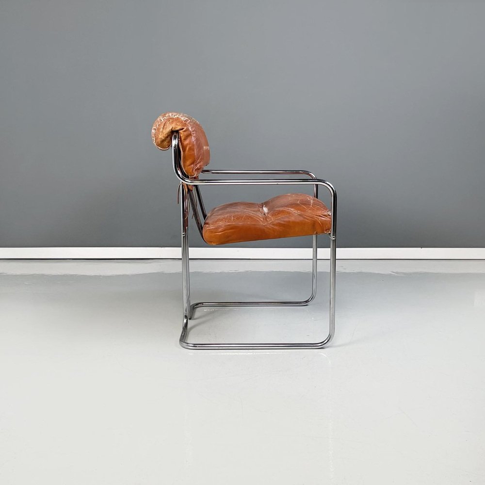 Italian Modern Tucroma Chair in Brown Leather by Guido Faleschini for ...