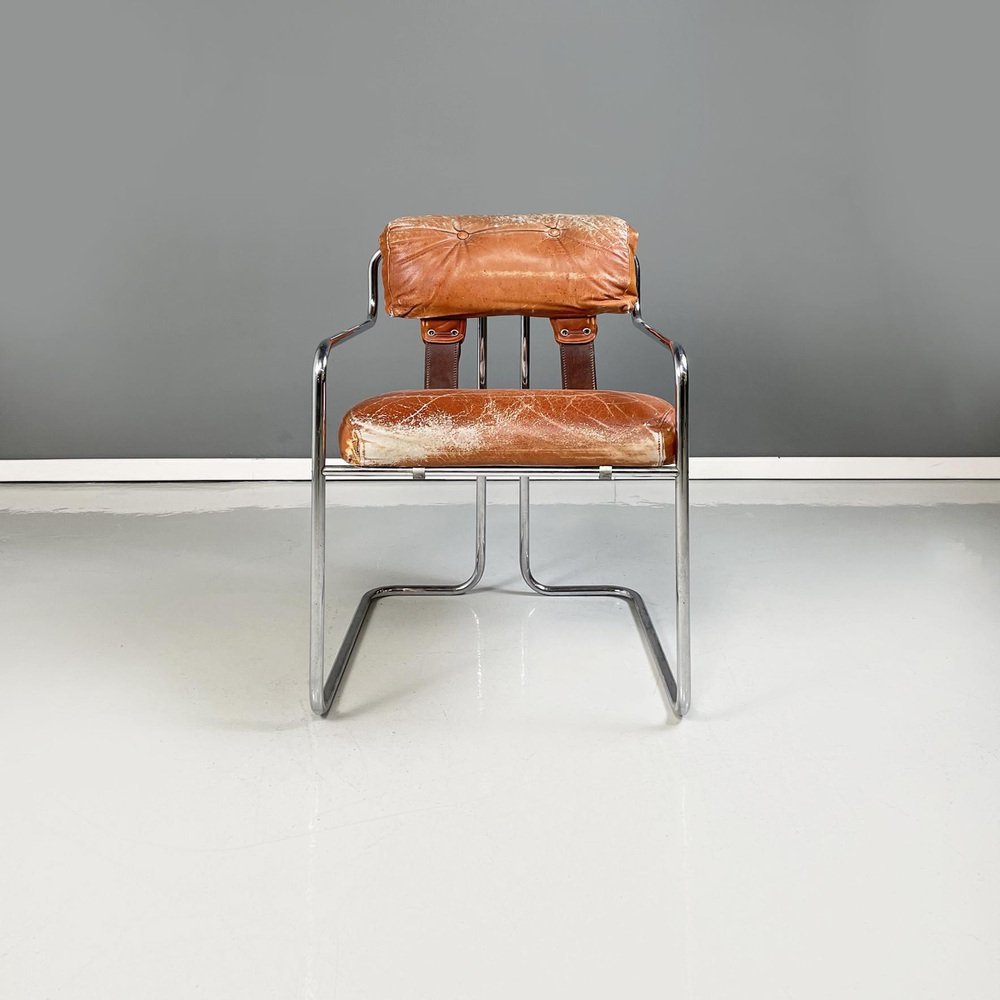 Italian Modern Tucroma Chair in Brown Leather by Guido Faleschini for ...