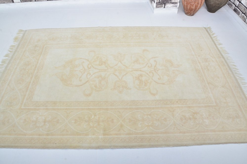 Turkish Natural Blonde & Ecru Wool Rug for sale at Pamono