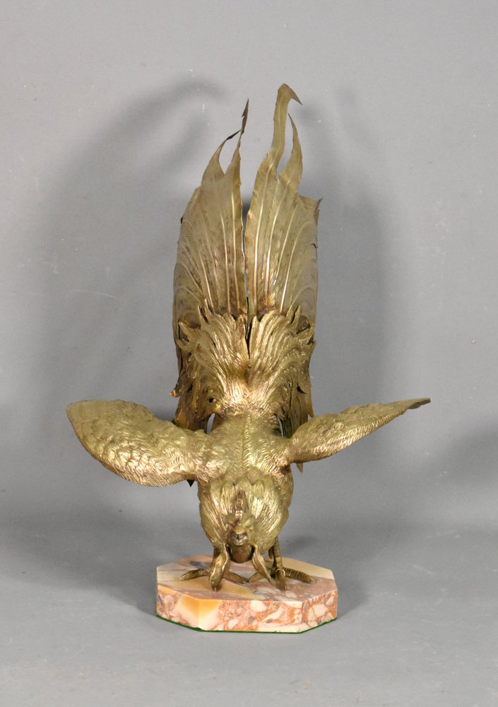 Large French Cockerel Rooster in Brass, 1950s for sale at Pamono
