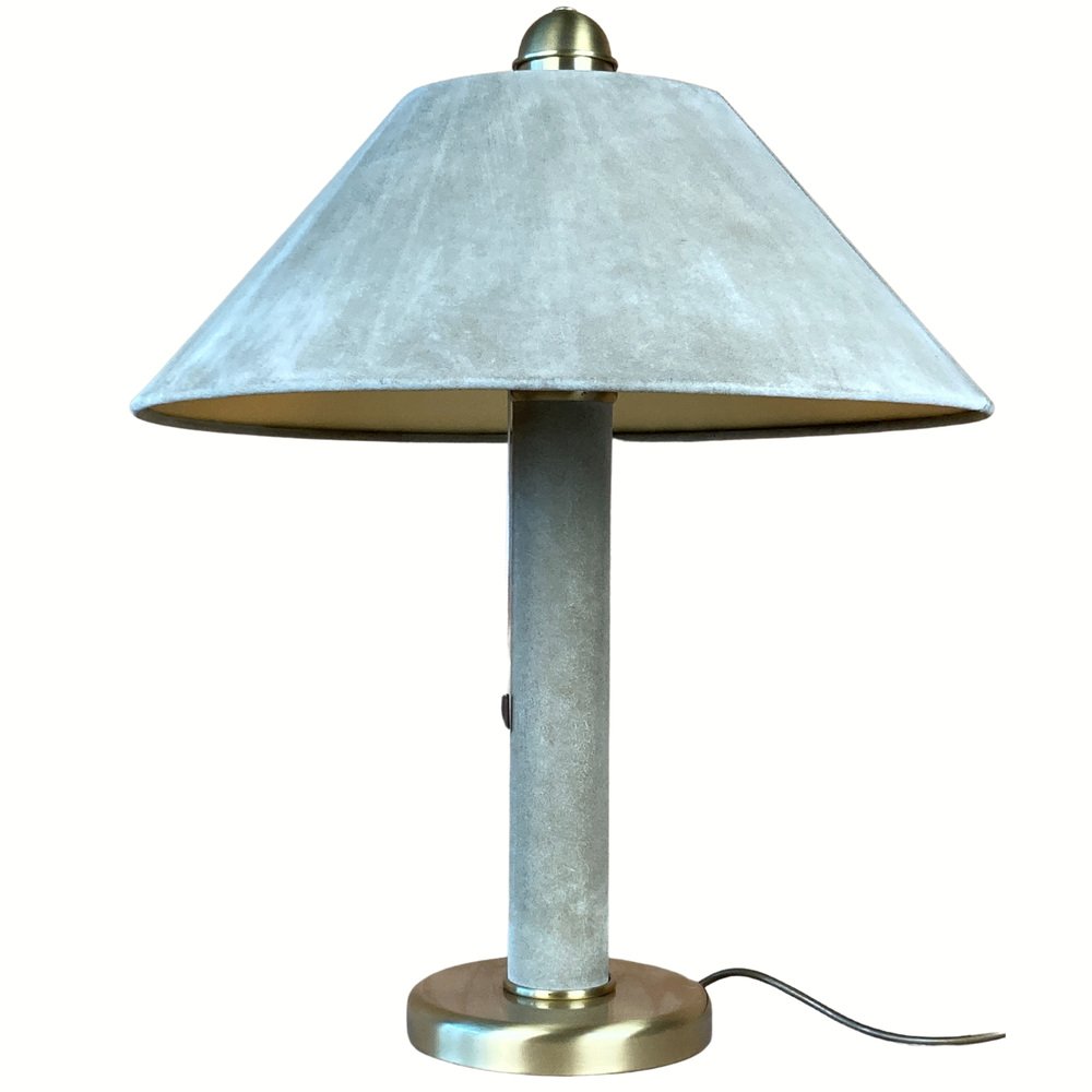 Large Sea Grass Green Leather Suede and Brass Table Lamp, 1970s for ...