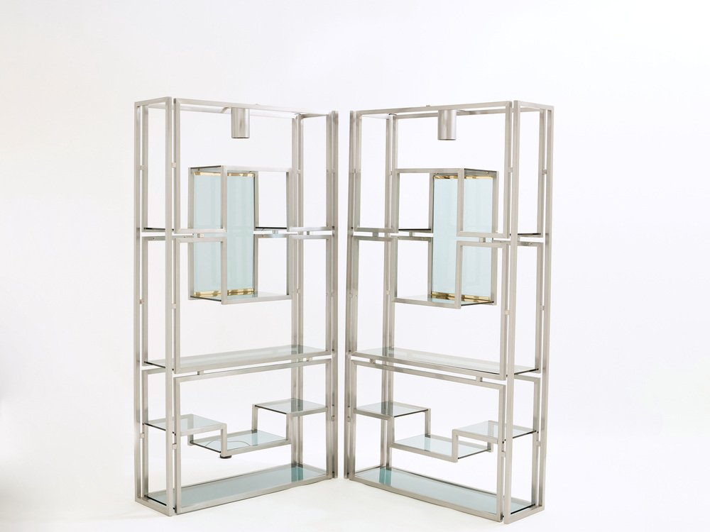 Brushed Steel, Brass & Green Acrylic Glass Shelving Units by Kim ...
