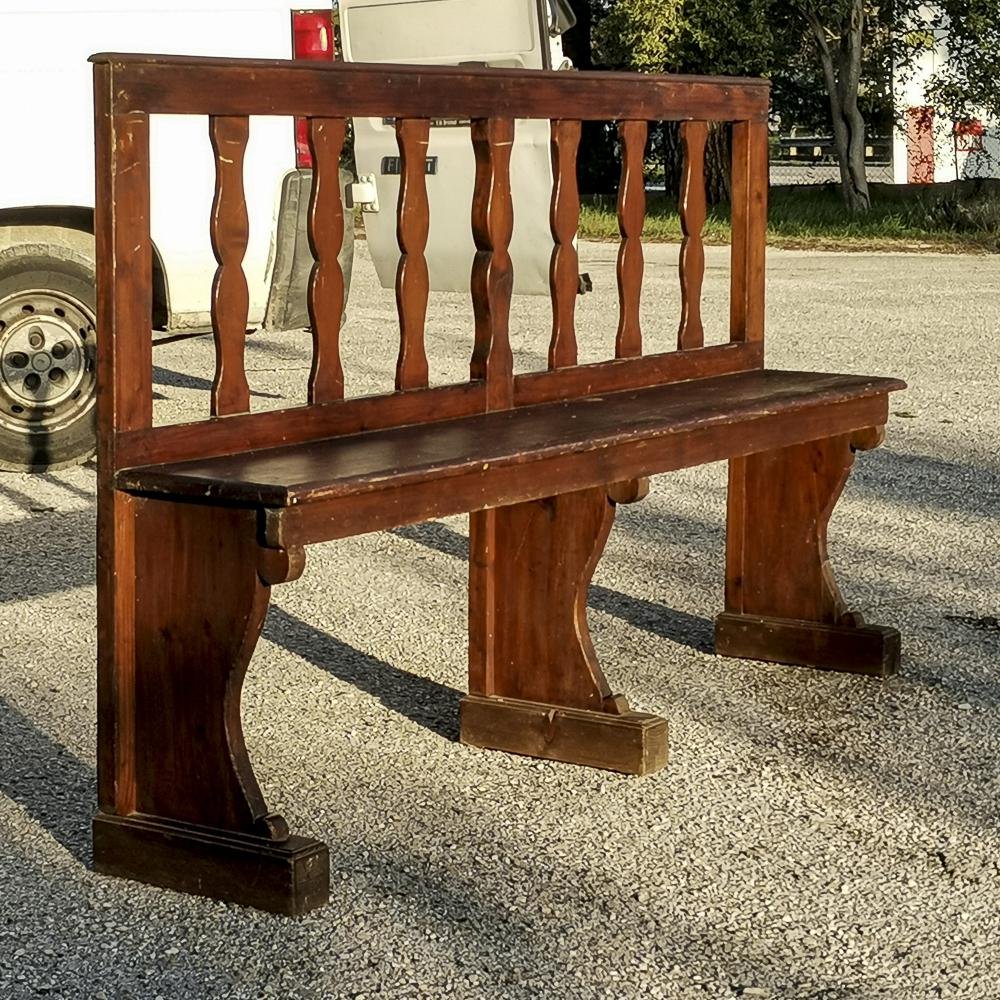 Wooden Bench with Stylized Column Decorations, Early 1900s for sale at ...