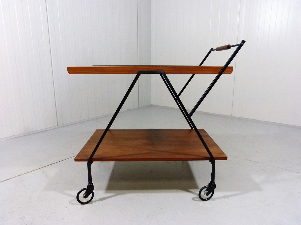 Teak Trolley with Botanical Tile Top, 1960s for sale at Pamono